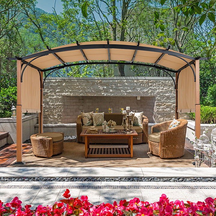 10x10/10x12 Outdoor Retractable Pergola Canopy Patio Metal Garden Gaze ...